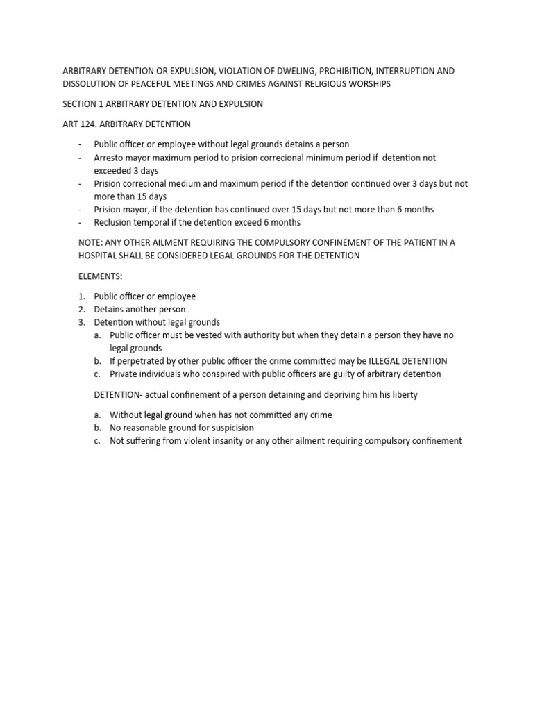 Arbitrary Detention or Expulsion Title 2 Art 124 | PDF