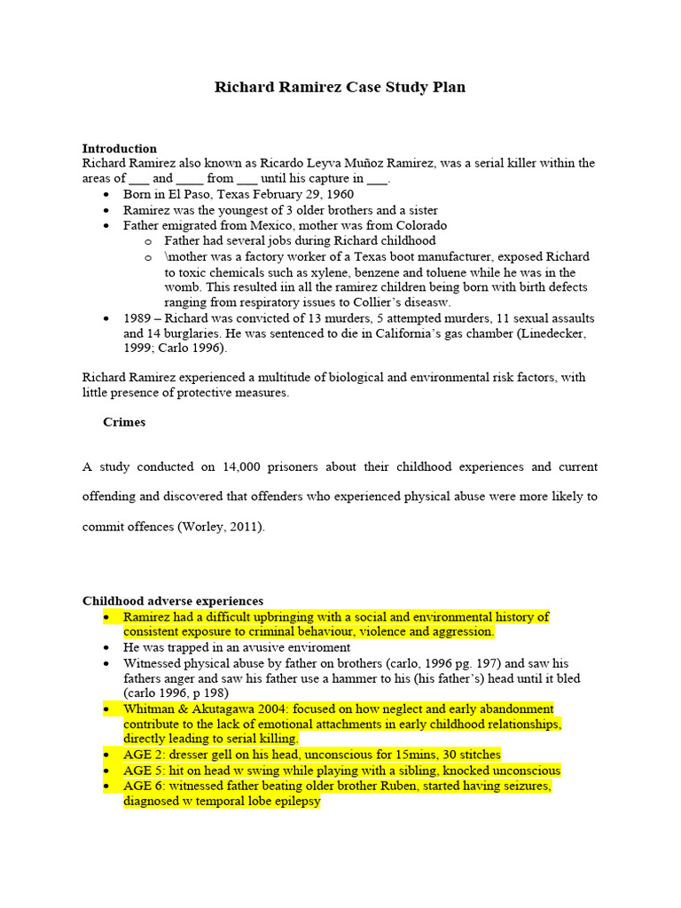 Richard Ramirez Case Study Plan | PDF