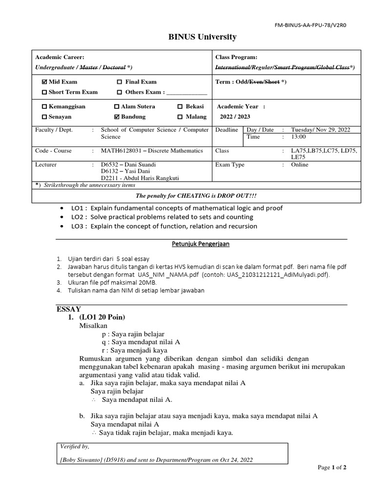 UTS MatDis Online | PDF