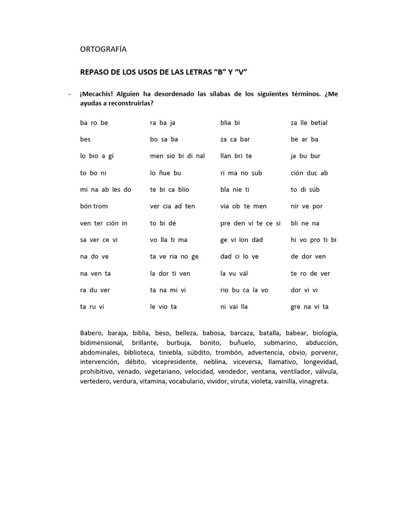 Ejercicios de Ortografia | PDF | Caso de carta | Voz humana