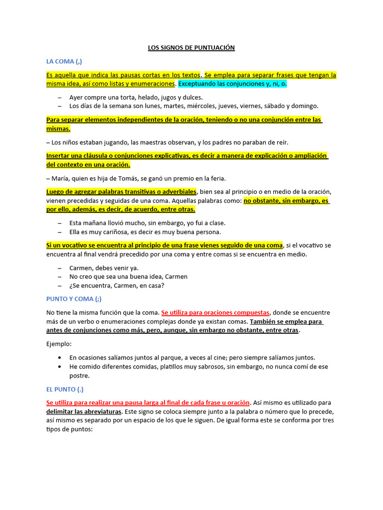Signos de Puntuación: Uso y Ejemplos | PDF | Coma | Puntuación