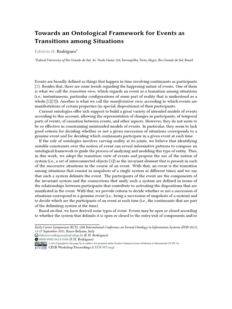 Towards An Ontological Framework For Events As Transitions Among Situations | PDF