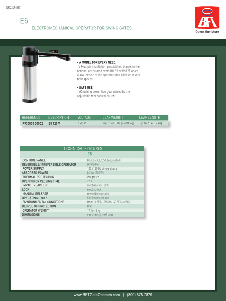 BFT E5 Brochure | PDF | Equipment | Electric Power