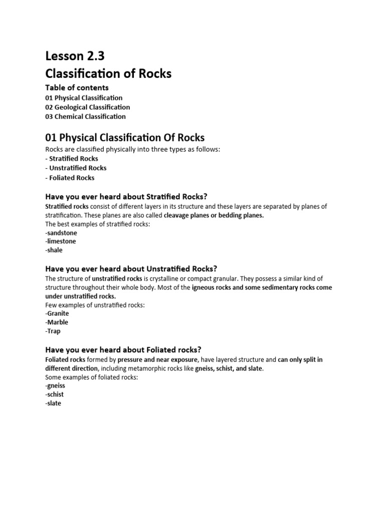 Handout Classification of Rocks | PDF | Rock (Geology) | Igneous Rock