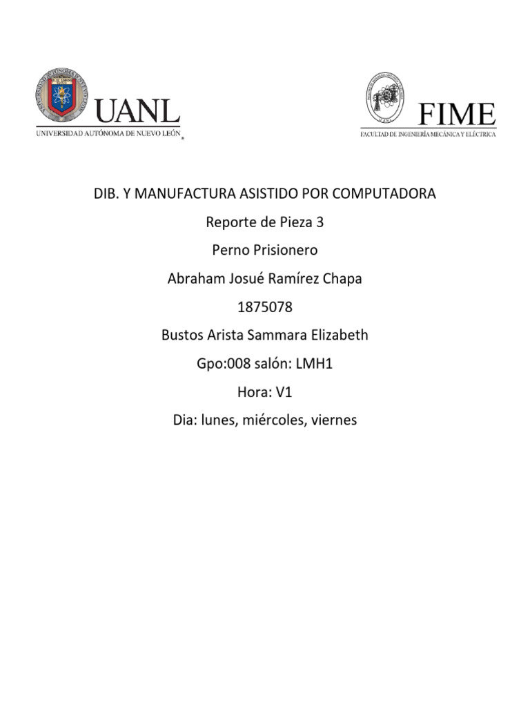 Reporte 3 Perno Prisionero | PDF