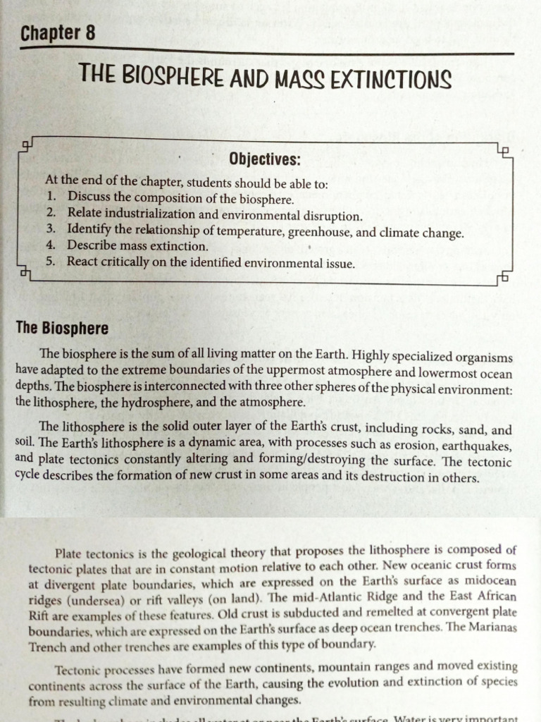 Chapter 8 The Biosphere and Mass Extinctions | PDF