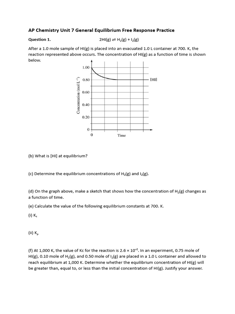 AP Chemistry Unit 7 Equilibrium FRQ Practice | PDF | Mole (Unit) | Quantity