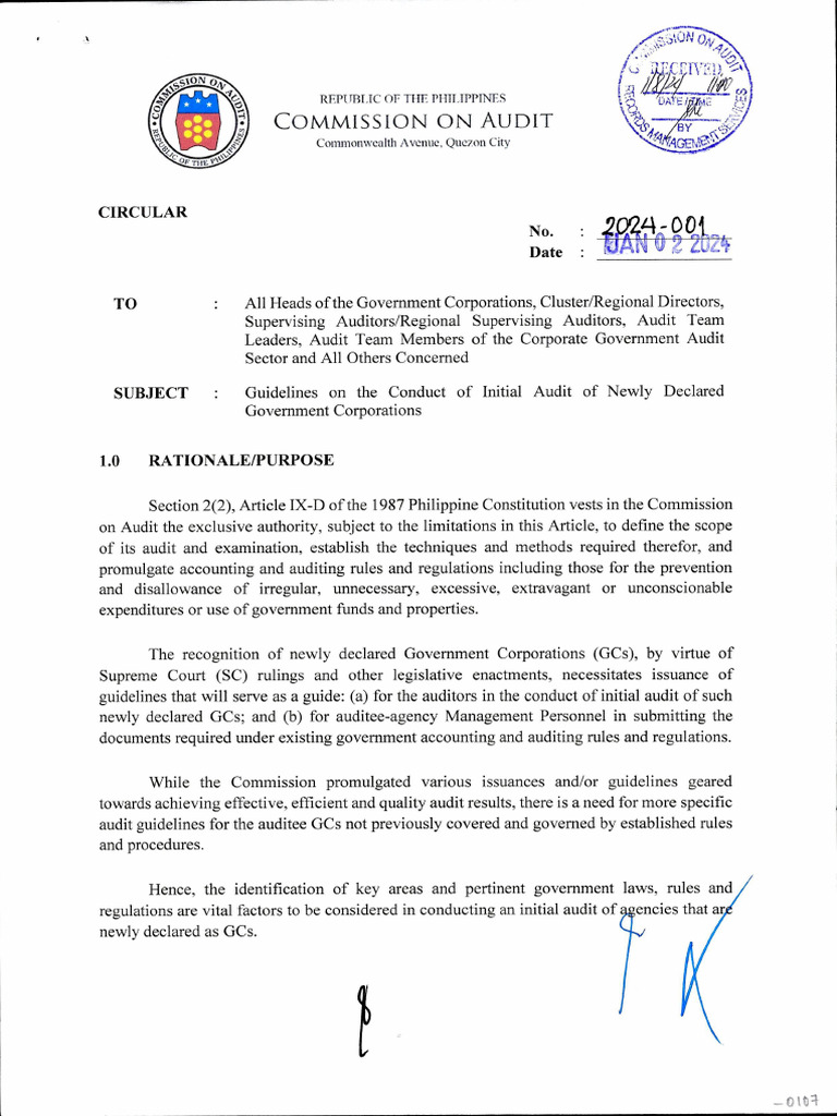 Guidelines for Initial Audit of New GCs | PDF