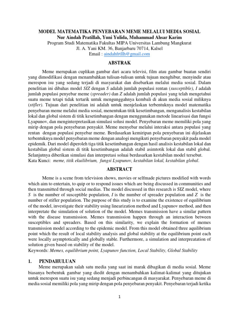 Model Matematika Penyebaran Meme SIZ | PDF