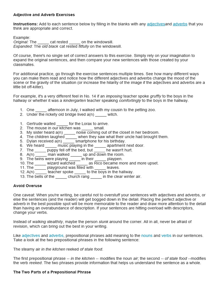 Expanding Sentences | PDF | English Grammar | Preposition And Postposition