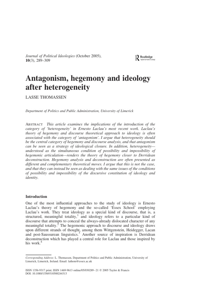 Antagonis, Hegemony and Ideology | PDF | Deconstruction | Hegemony