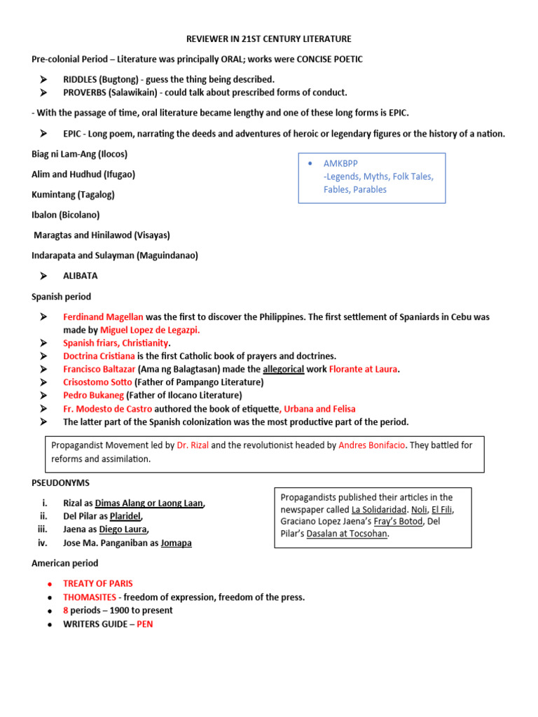 Reviewer in 21st Century Literature | PDF | Philippines Reviewer in 21st Century Literature | PDF | Philippines