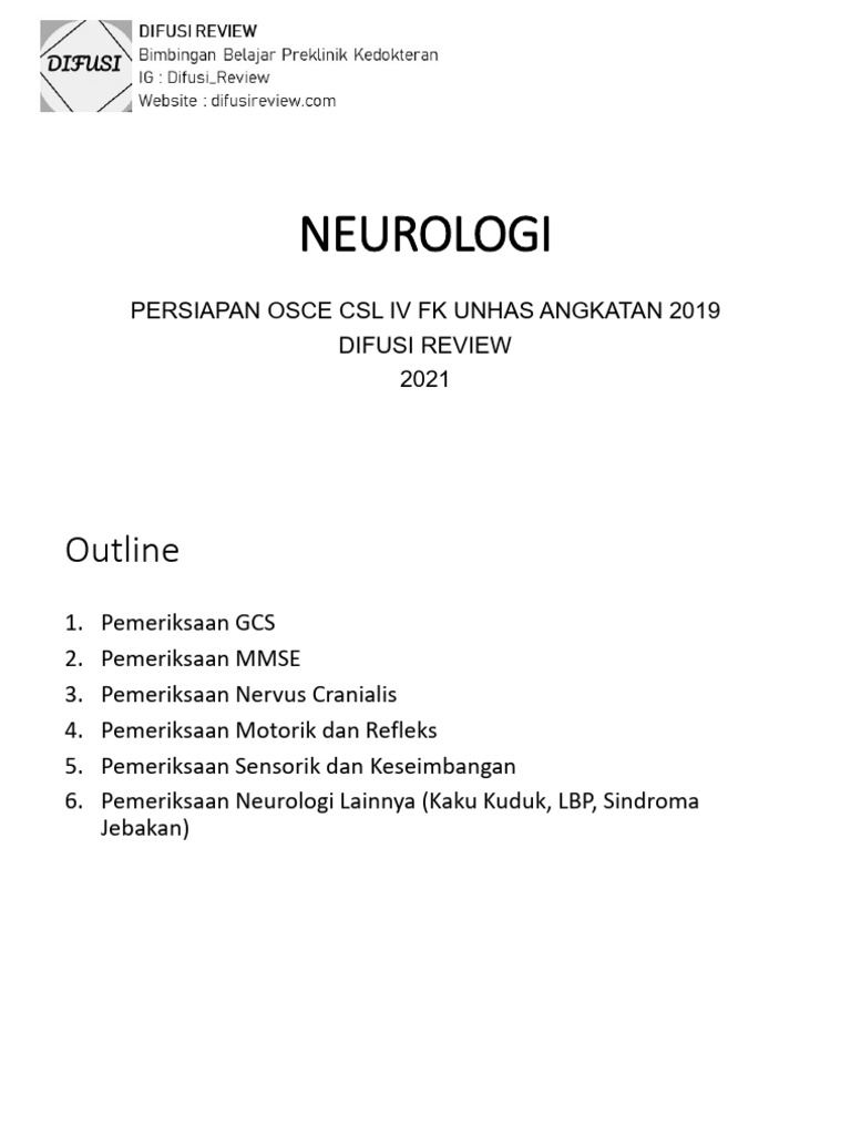 (DIFUSI) Bimbingan OSCE CSL IV NEUROLOGI | PDF