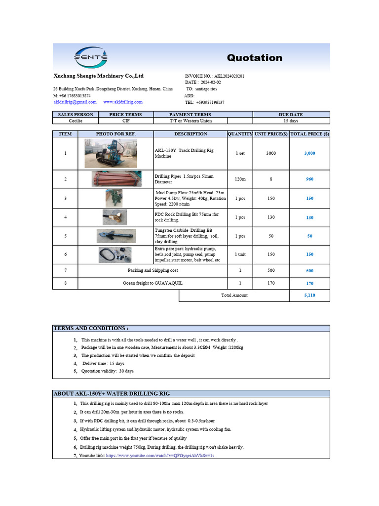 150Y Quotation 24020301 | PDF | Oil Well | Pump