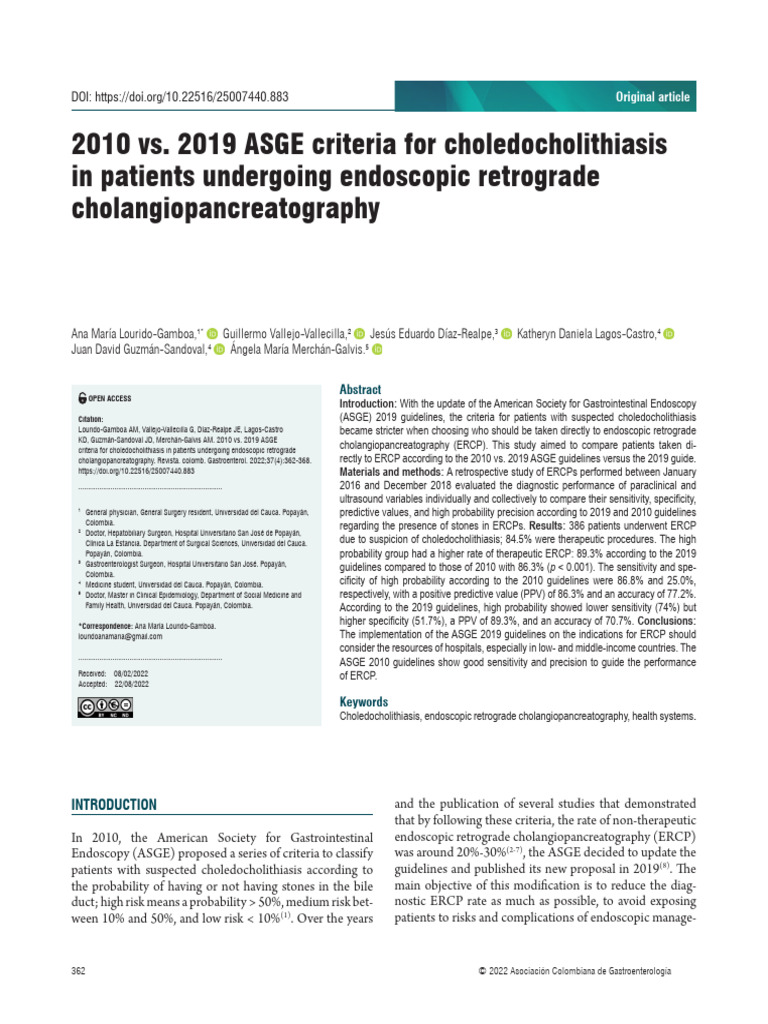 2010 vs. 2019 ASGE Criteria For Choledocholithiasis in Patients ...