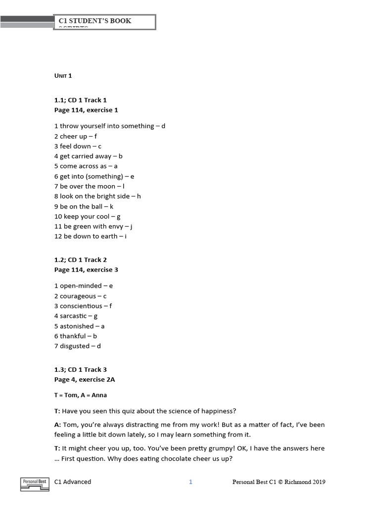 PB AmE C1 SB Audioscripts U1 | PDF