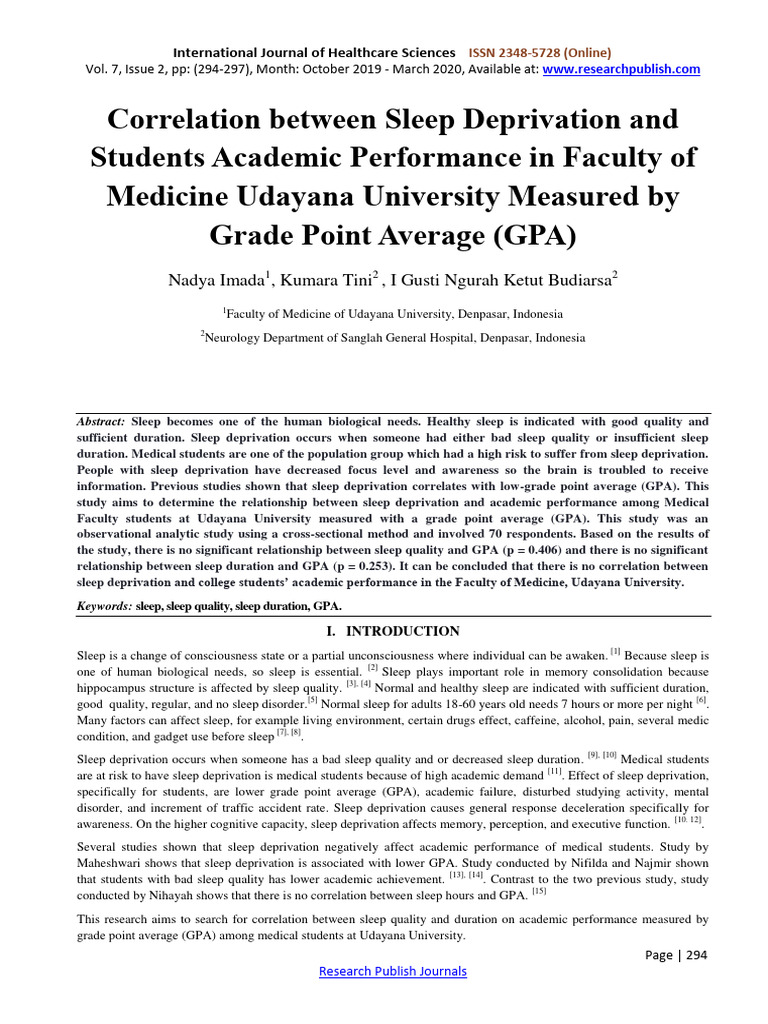 Sleep Deprivation and GPA in Medical Students | PDF | Sleep | Sleep ...