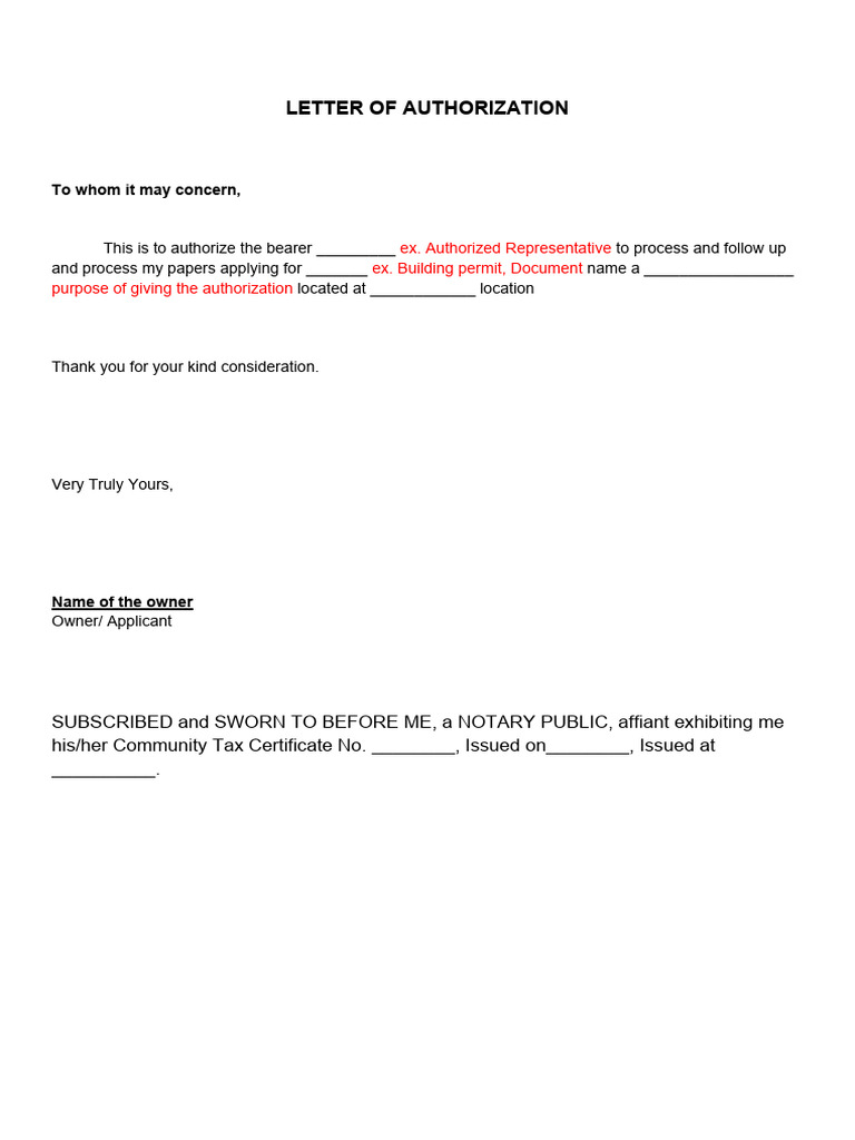 Letter of Authorization | PDF