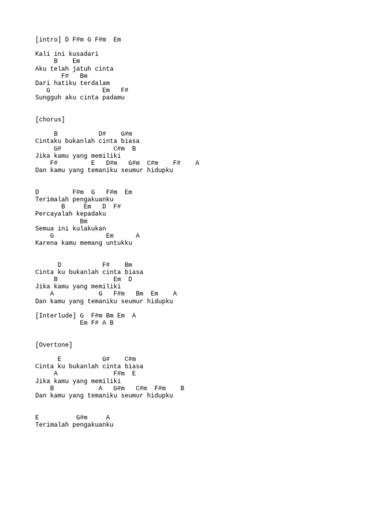 Lirik dan Chord "Bukan Cinta Biasa" | PDF