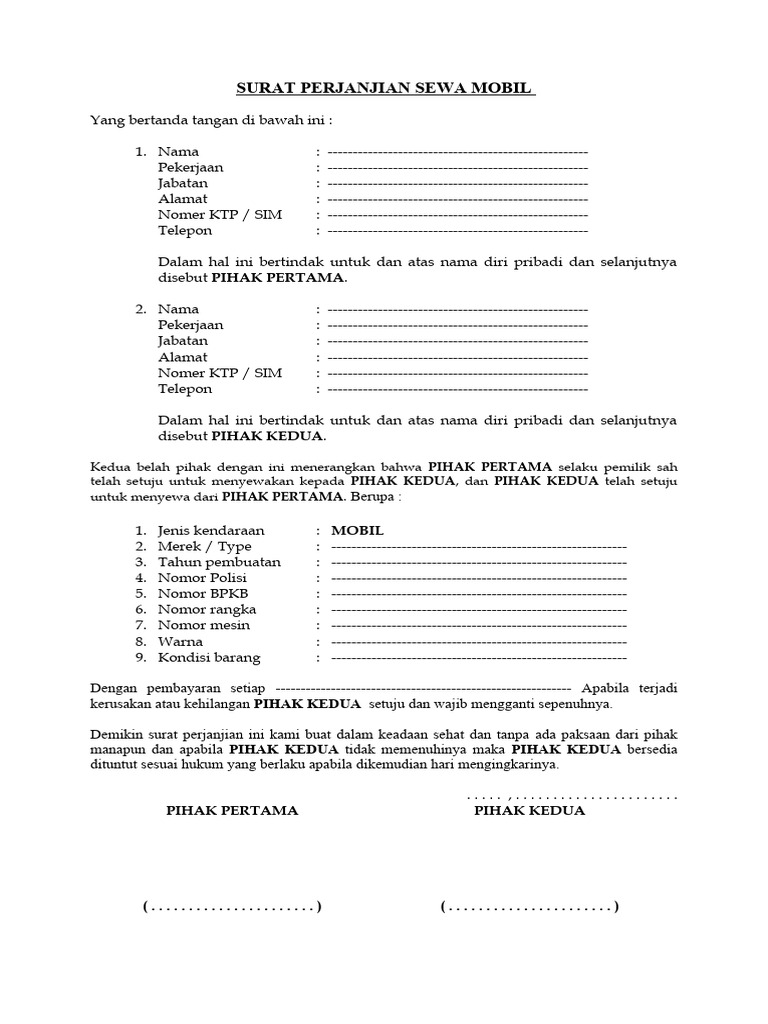 Surat Perjanjian Sewa Mobil | PDF