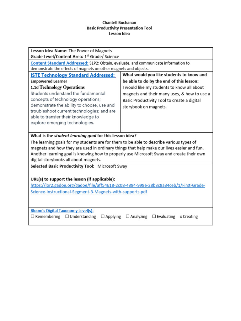 BPT Lesson - Chantell Buchanan | Download Free PDF | Learning | Project Based Learning