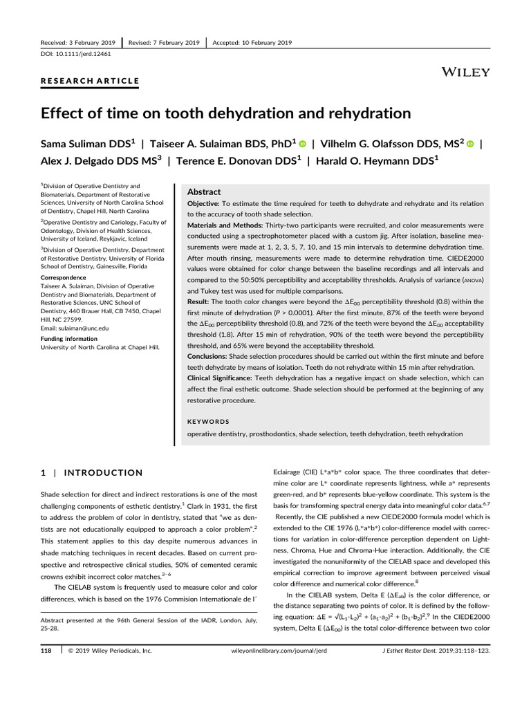 Effect of Time On Tooth Dehydration and Rehydration | PDF | Color