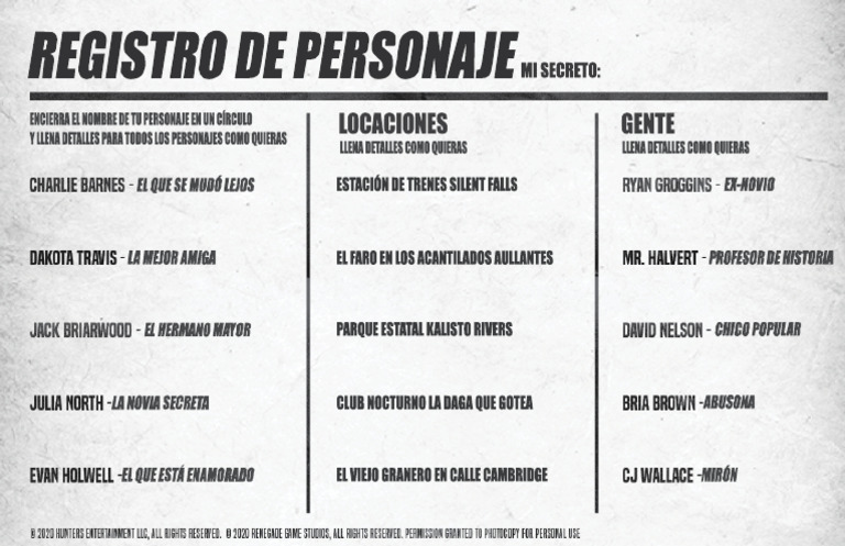 Alice Is Missing - Character Sheet ESP (Rellenable) | PDF