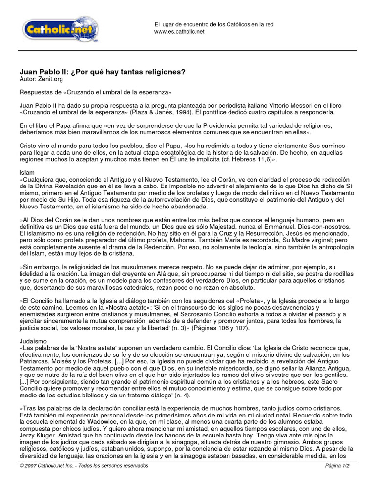 Religiones y la Visión de Juan Pablo II | PDF | Religiones abrahámicas ...