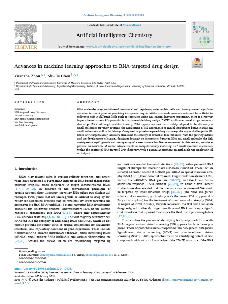Advances in Machine Learning Approaches To RNA - 2024 - Artificial Intelligence | PDF
