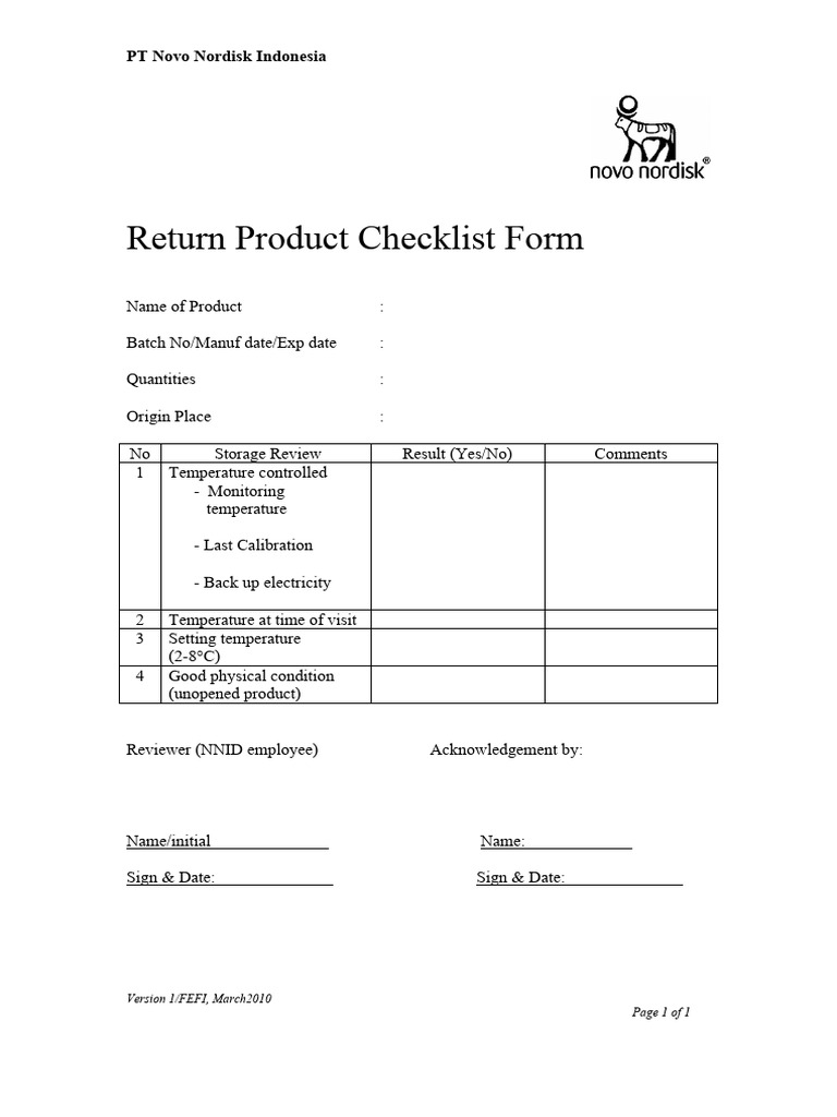 Return Product Checklist | PDF