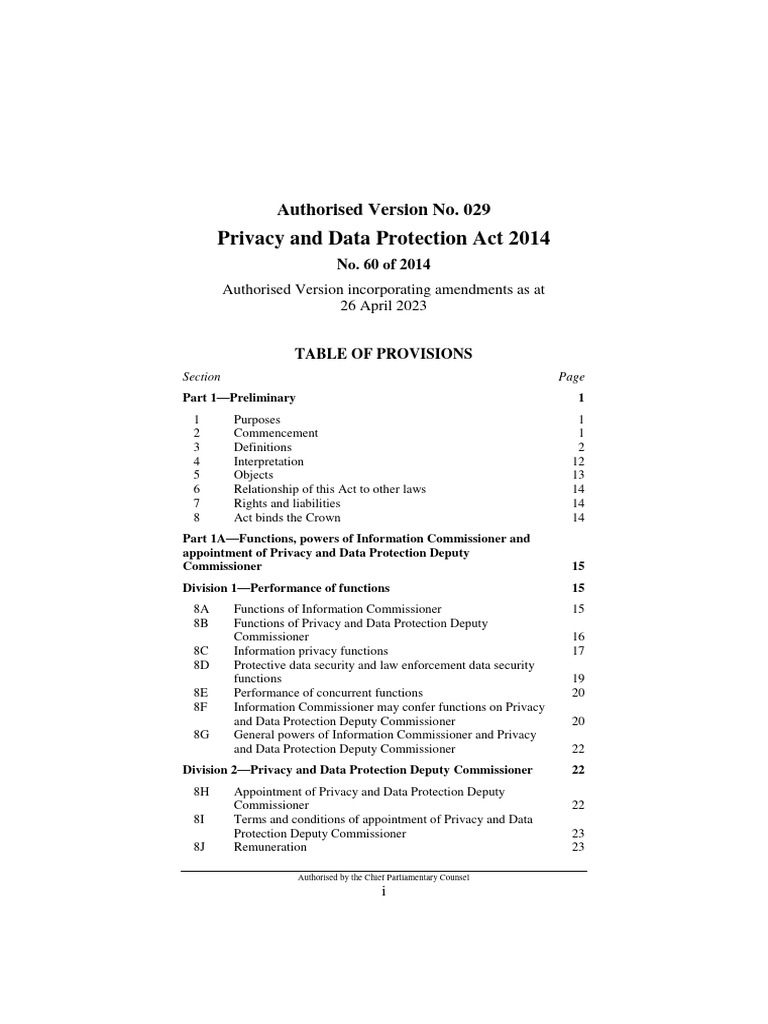 Privacy and Data Protection Act 2014 14-60aa029-Authorised | PDF ...
