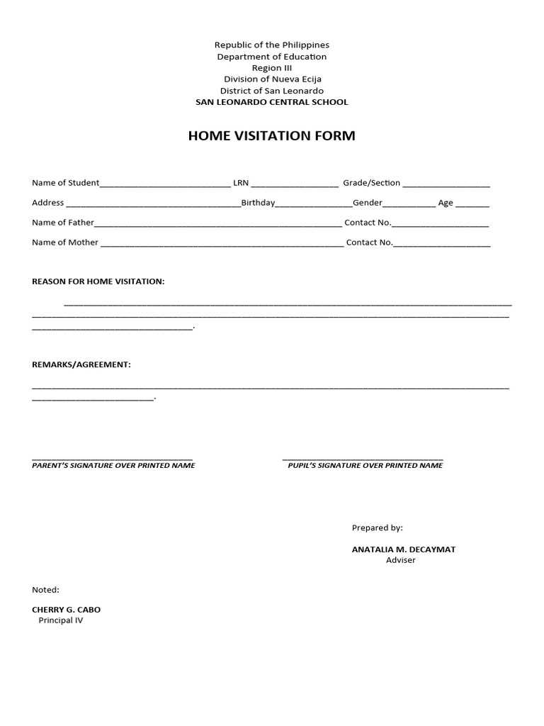 Sample Home Visitation Form | PDF