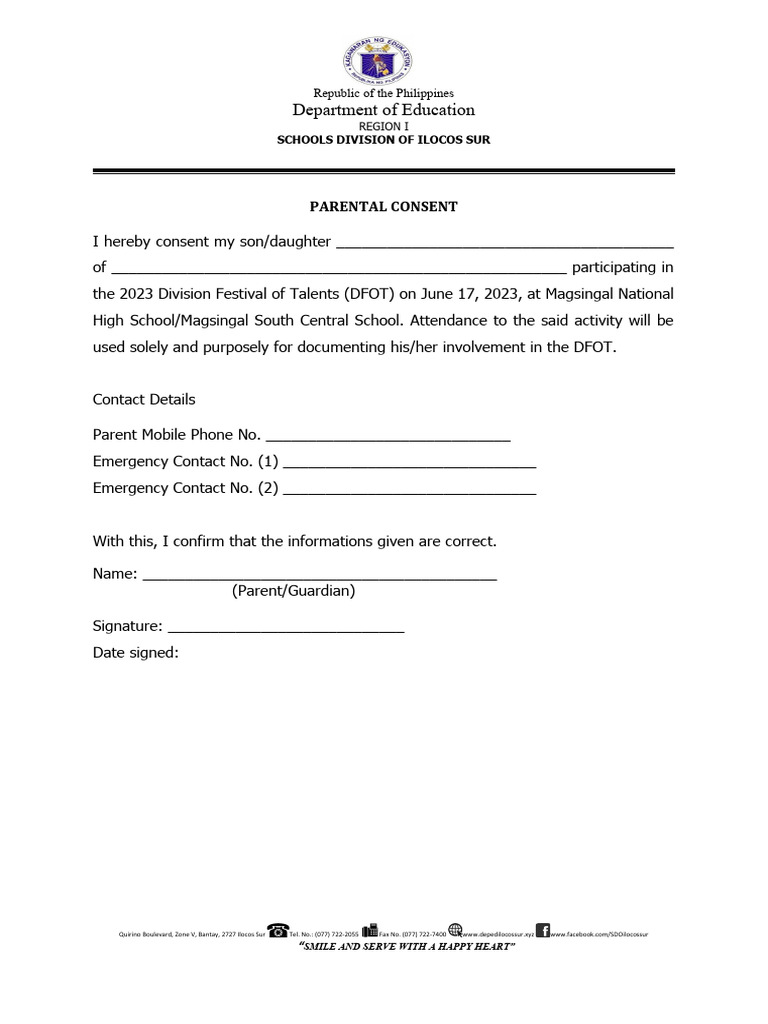 Dfot Parental Consent | PDF