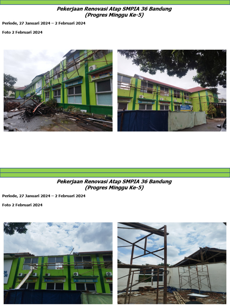 Laporan Pekerjaan Renovasi ATAP SMPIA 36 BANDUNG Minggu Ke-5 | PDF