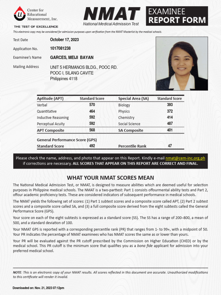 NMAT Exam Results and Scores Guide | PDF | Medical School | Reference Range