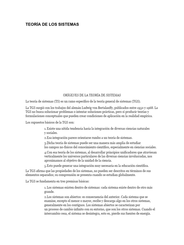 Teoría de Los Sistemas | PDF | Teoría de sistemas | Sistema