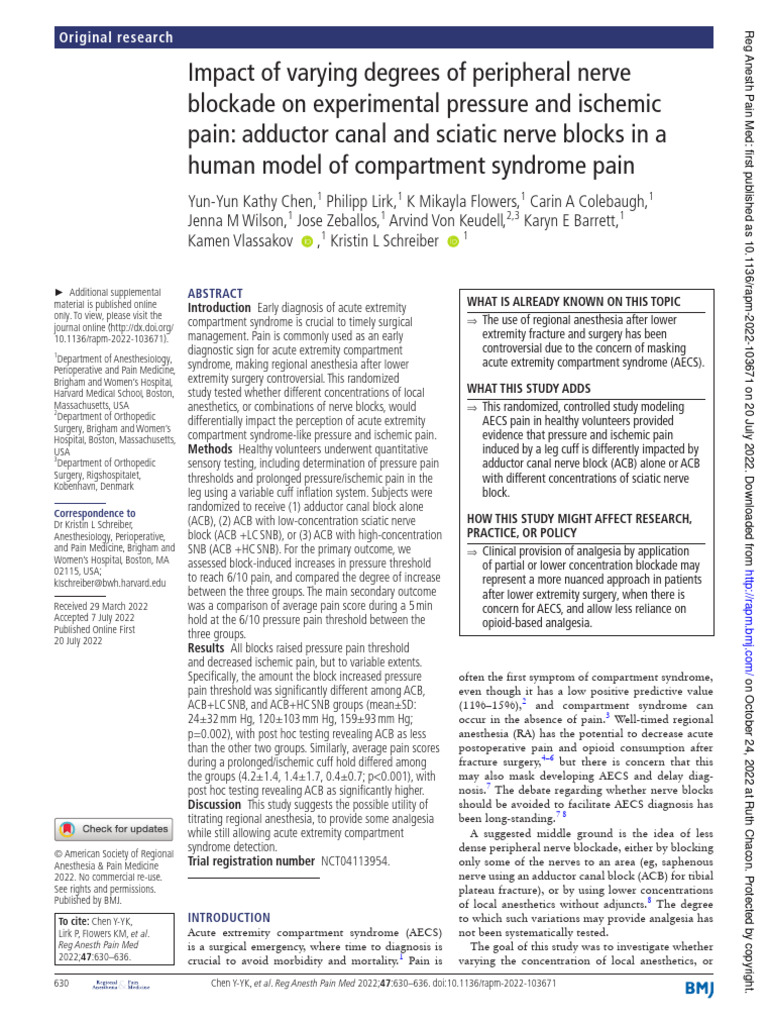 Impact of Varying Degrees of Peripheral Nerve Blockade | PDF | Pain ...