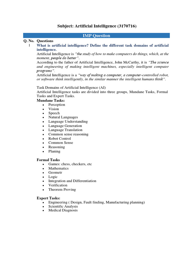 Ai - 35 Imp Questions With Solution | PDF | Artificial Intelligence ...