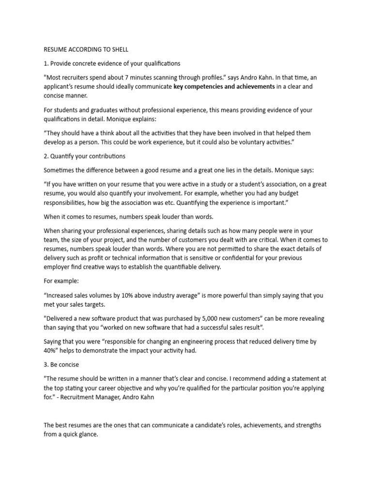 Resume Tips According To Shell | PDF