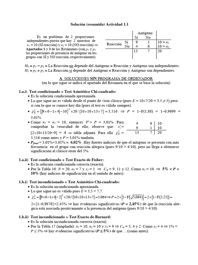Soluciones Test Exactos y Asintóticos en Tablas 2x2 | PDF | Prueba de ...