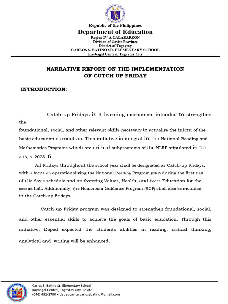 Catch-Up Fridays Initiative Report | PDF | Education Theory | Cognition