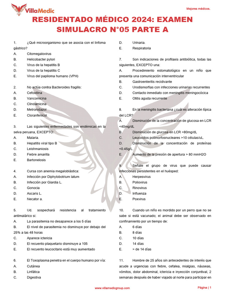 RM 2024 - Examen Simulacro 5 A | PDF | Cáncer colonrectal | Asma