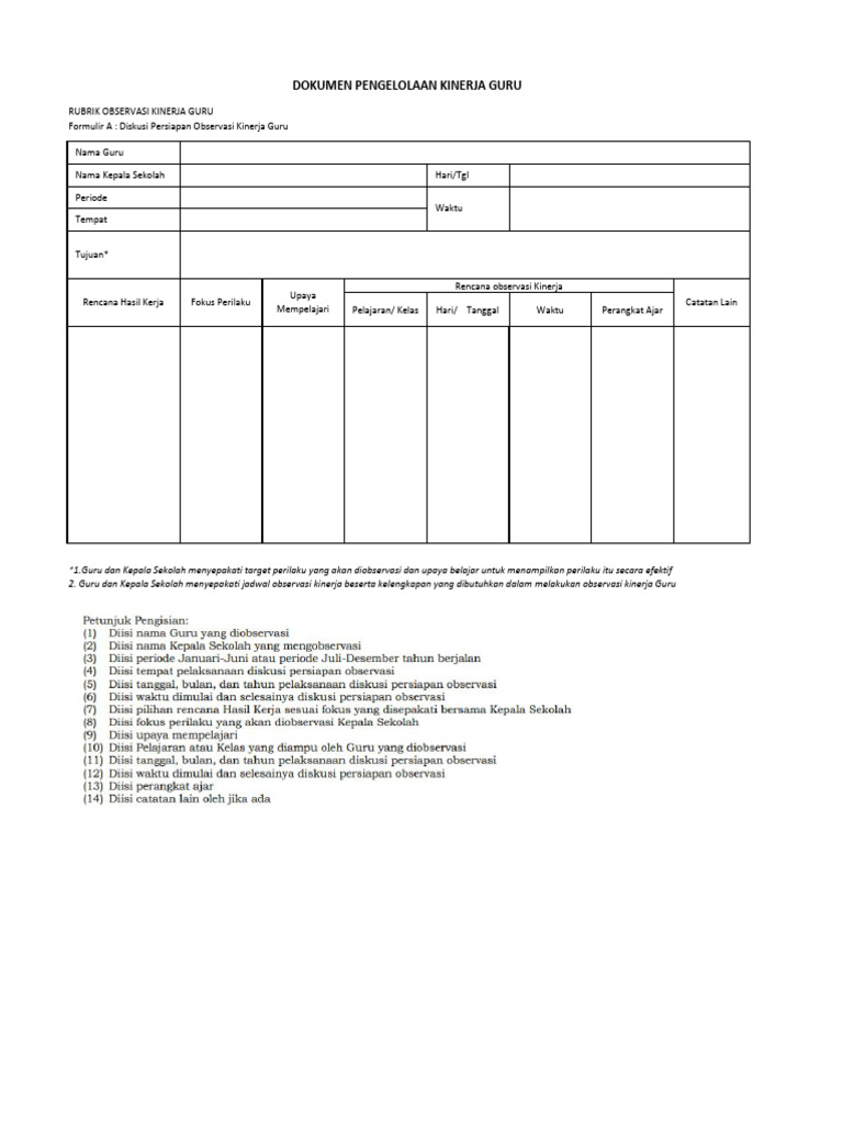 Format Observasi Kinerja Guru | PDF