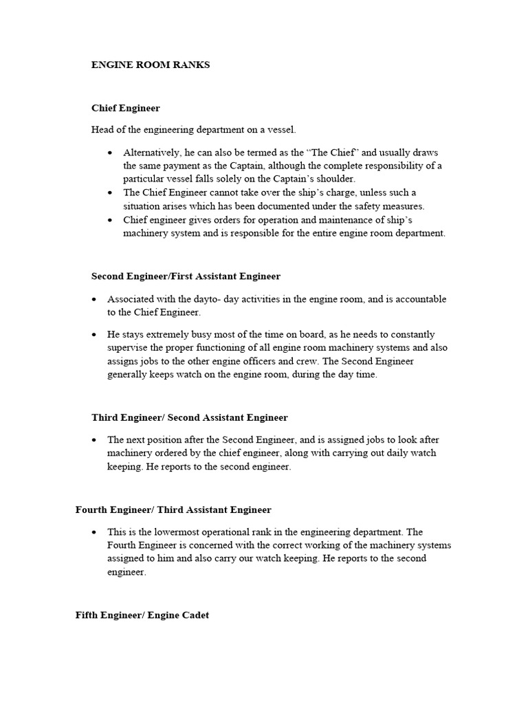 Engine Room Ranks | PDF | Shipping | Transport
