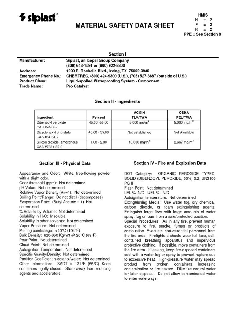 Pro Catalyst - Material Safety Data Sheet | PDF | Water | Combustion
