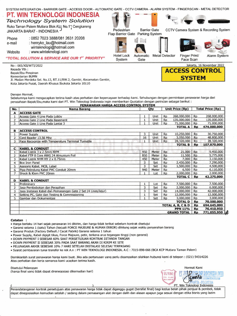 Penawaran Harga ACCESS CONTROL SYSTEM, Kementerian BUMN | PDF