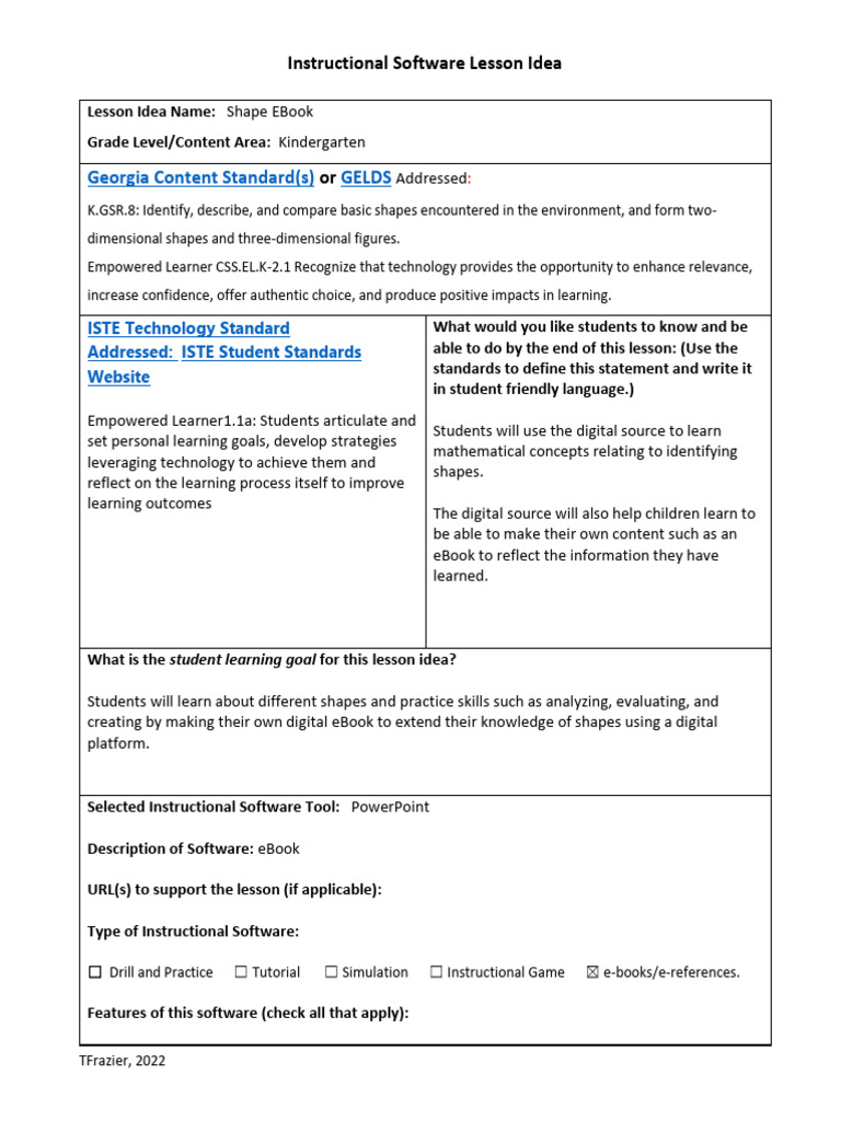 Kindergarten Shape eBook Lesson Plan | PDF | Learning | Cognition
