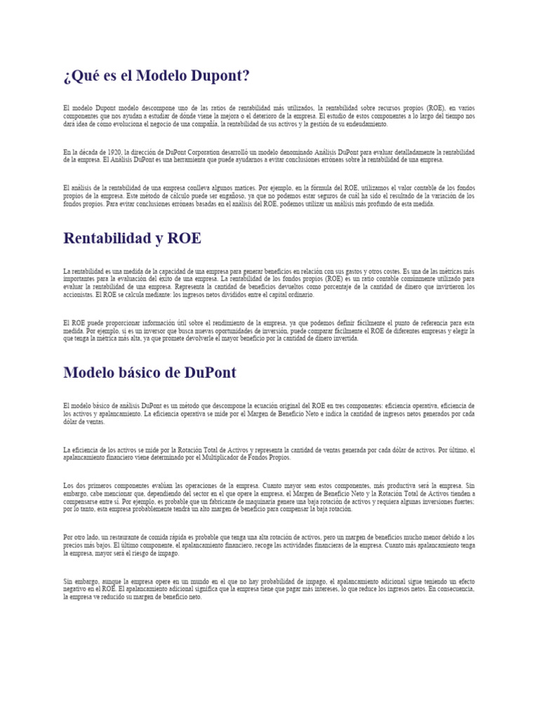 Análisis DuPont: Desglose del ROE | PDF | Rentabilidad sobre recursos propios | Apalancamiento ...