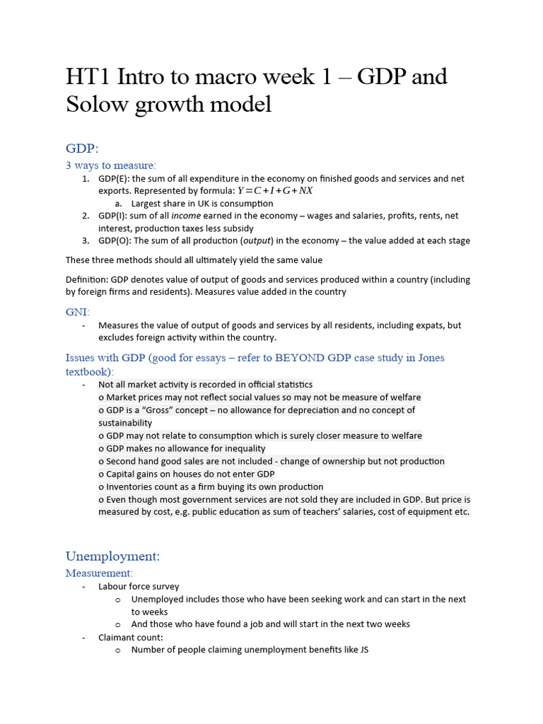 Ht1 Intro To Macro Lecture 1 Pdf Gross Domestic Product Labour Economics