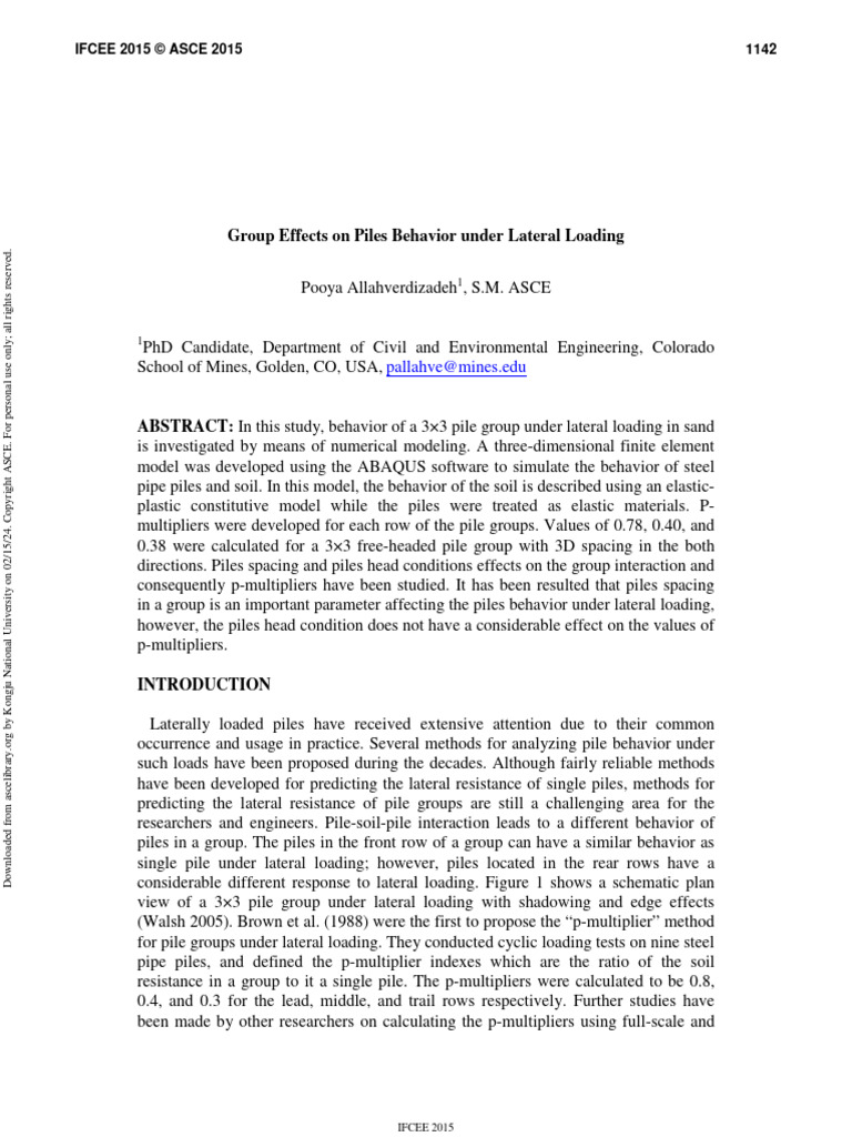 Allahverdizadeh 2015 Group Effects On Piles Behavior Under Lateral Loading | Download Free PDF ...
